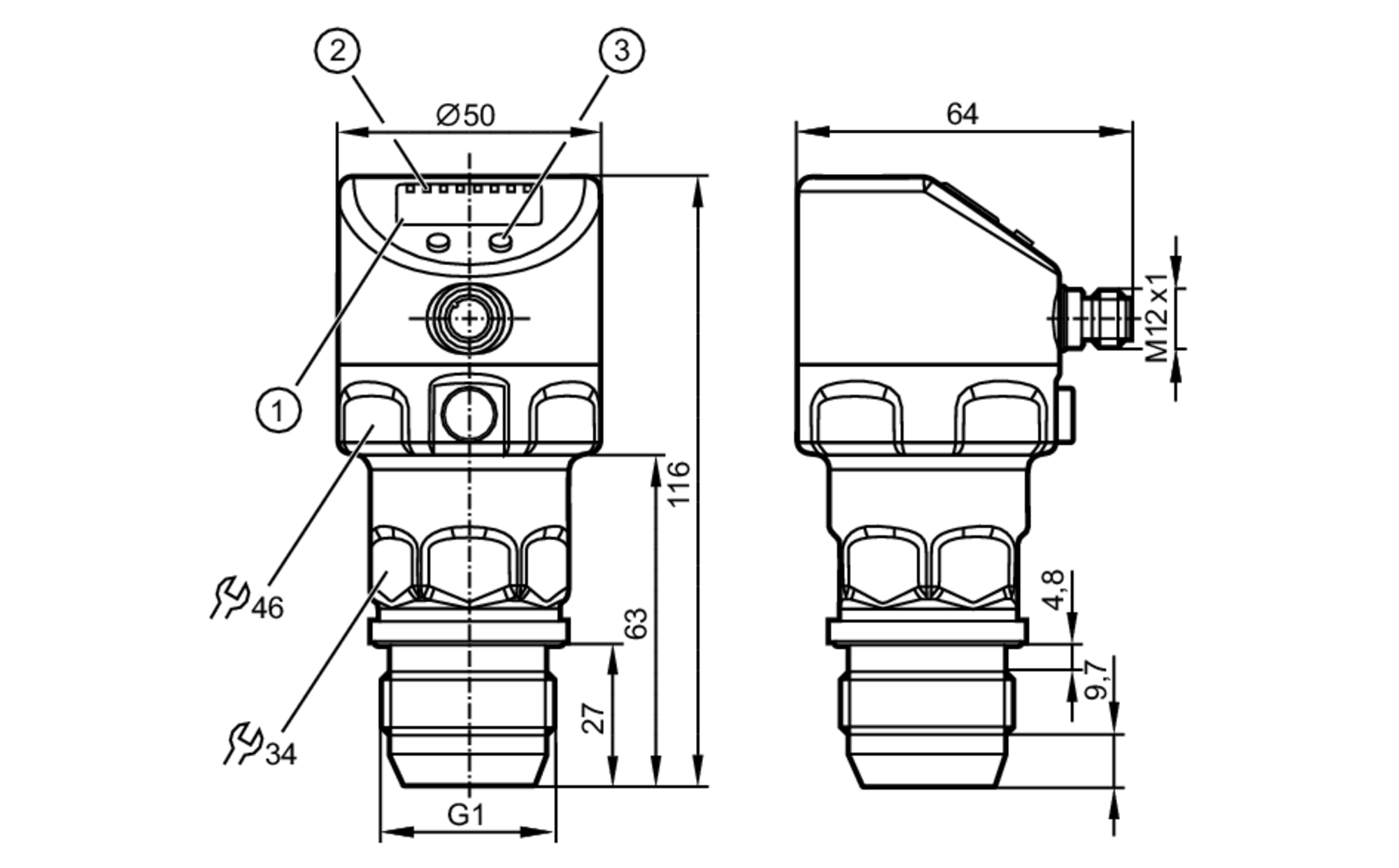 PI2602 - Frontbündiger Drucksensor mit Display - ifm