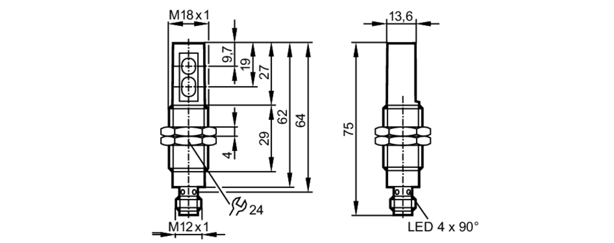 OG5124 - Diffuse reflection sensor with background suppression - ifm