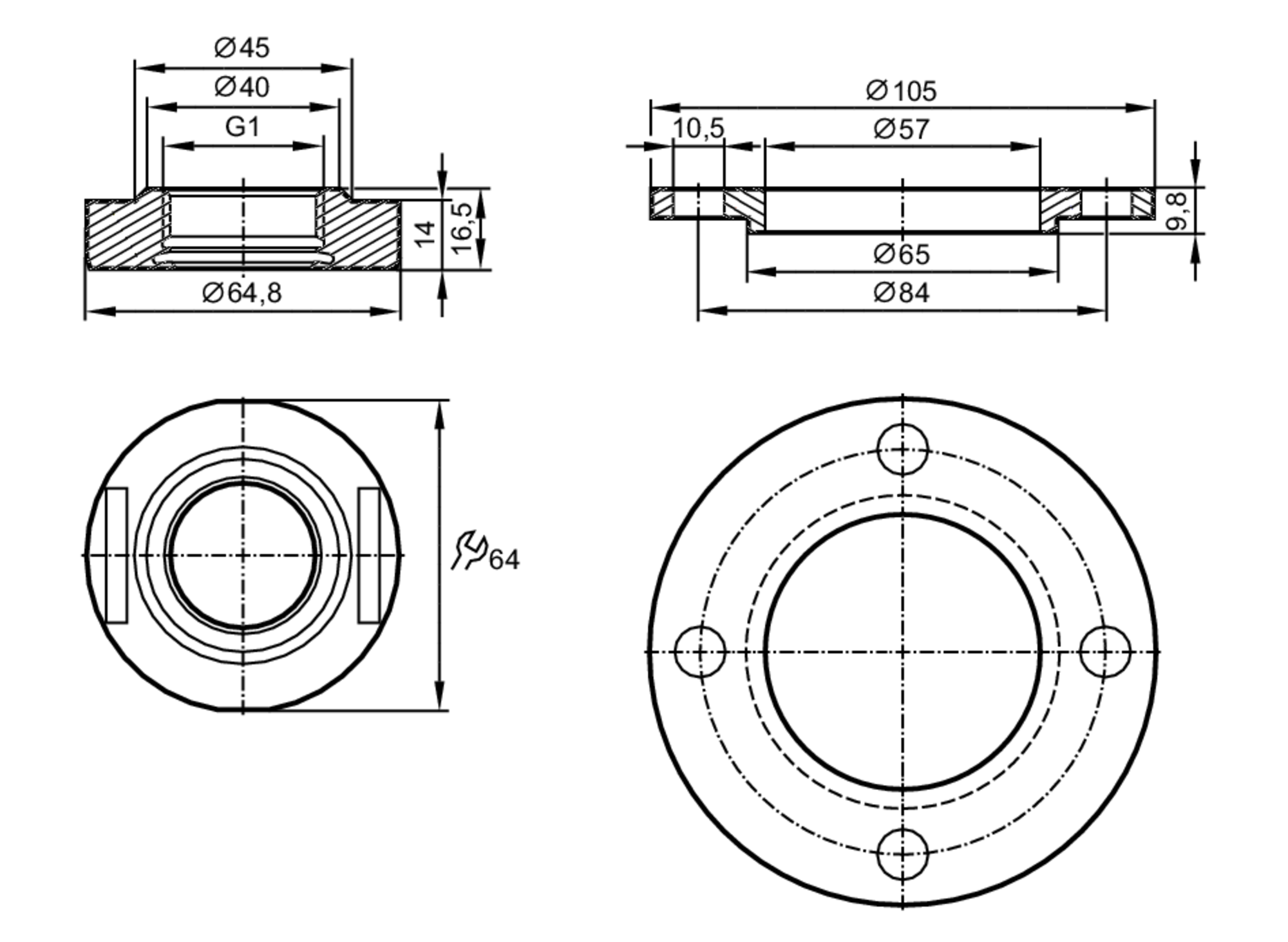 E33242 - Process adapter with flange plate DRD - ifm