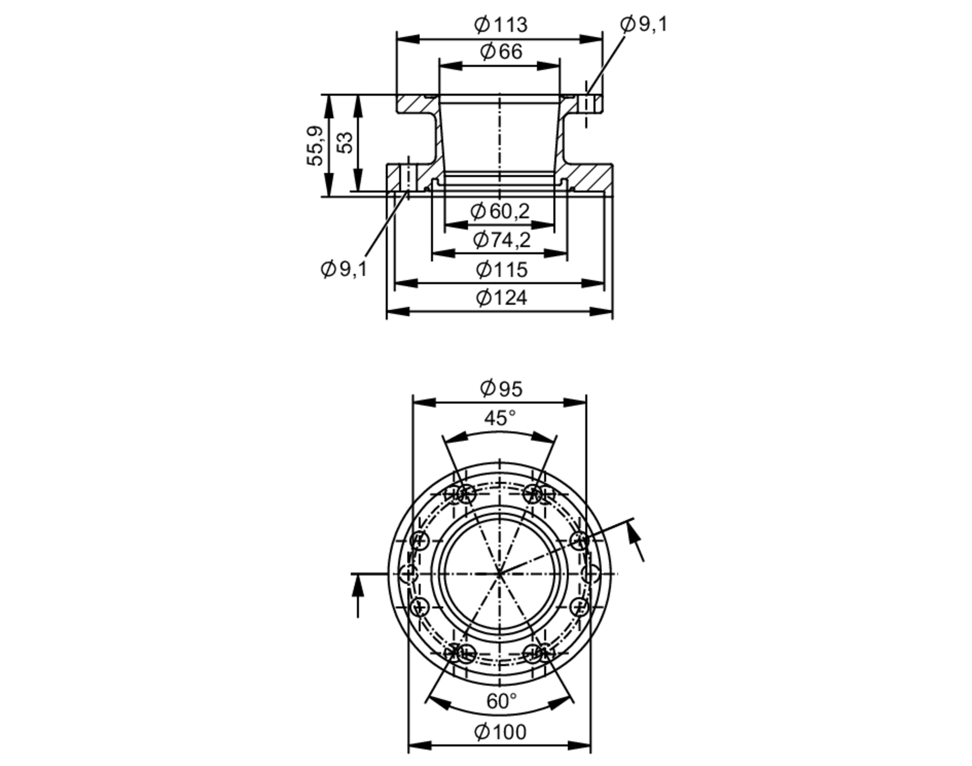E40524 - process adapters aseptic flange DIN11864-2A - ifm