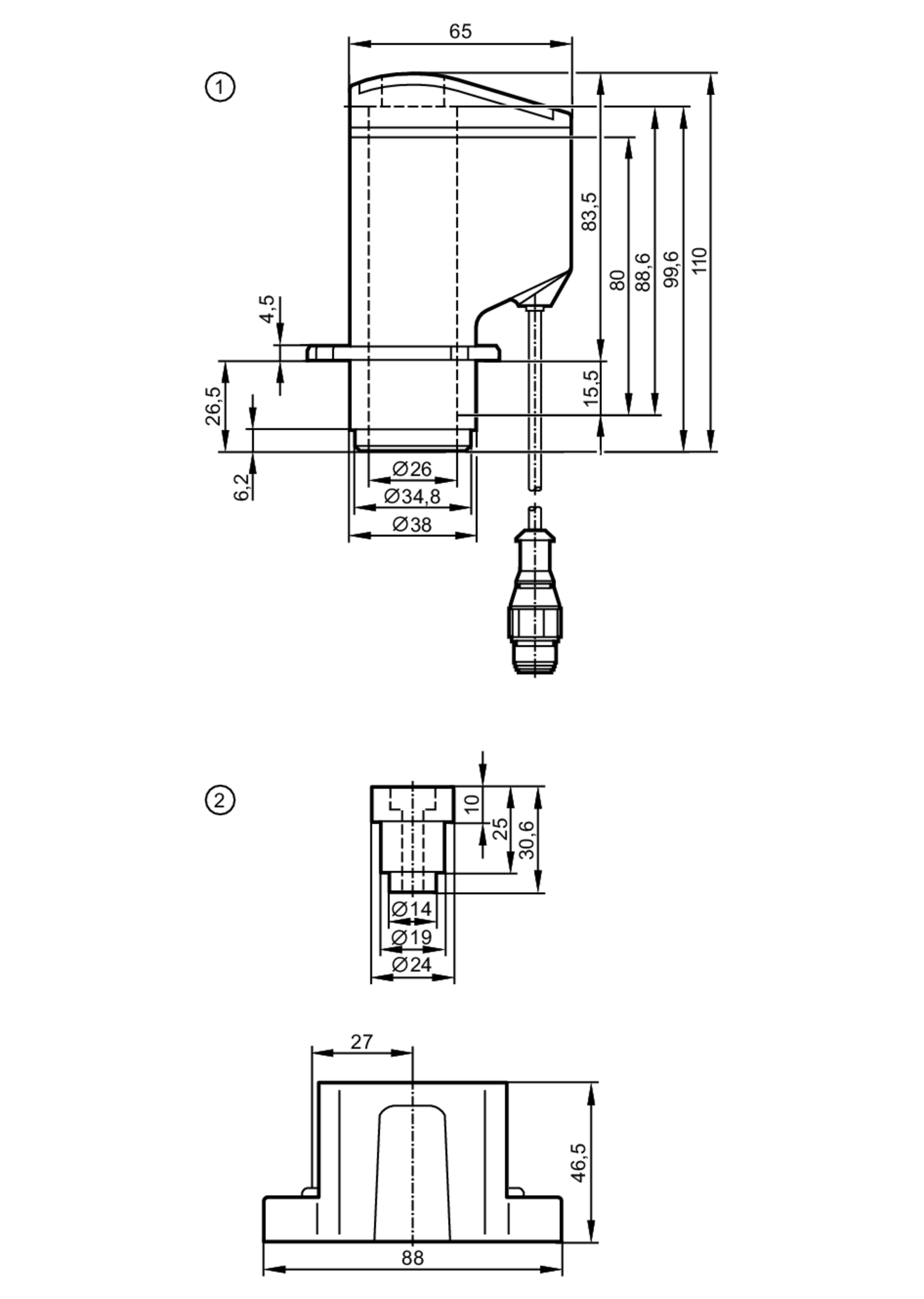 ZZ0214 - ポジションセンサ 弁棒上昇式バルブ用 - ifm