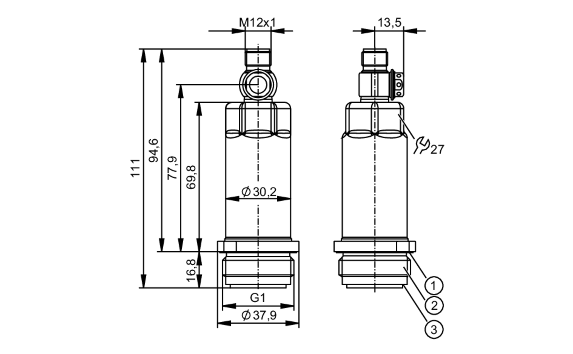 PM1743 - Sensor de pressão com membrana rasante - ifm