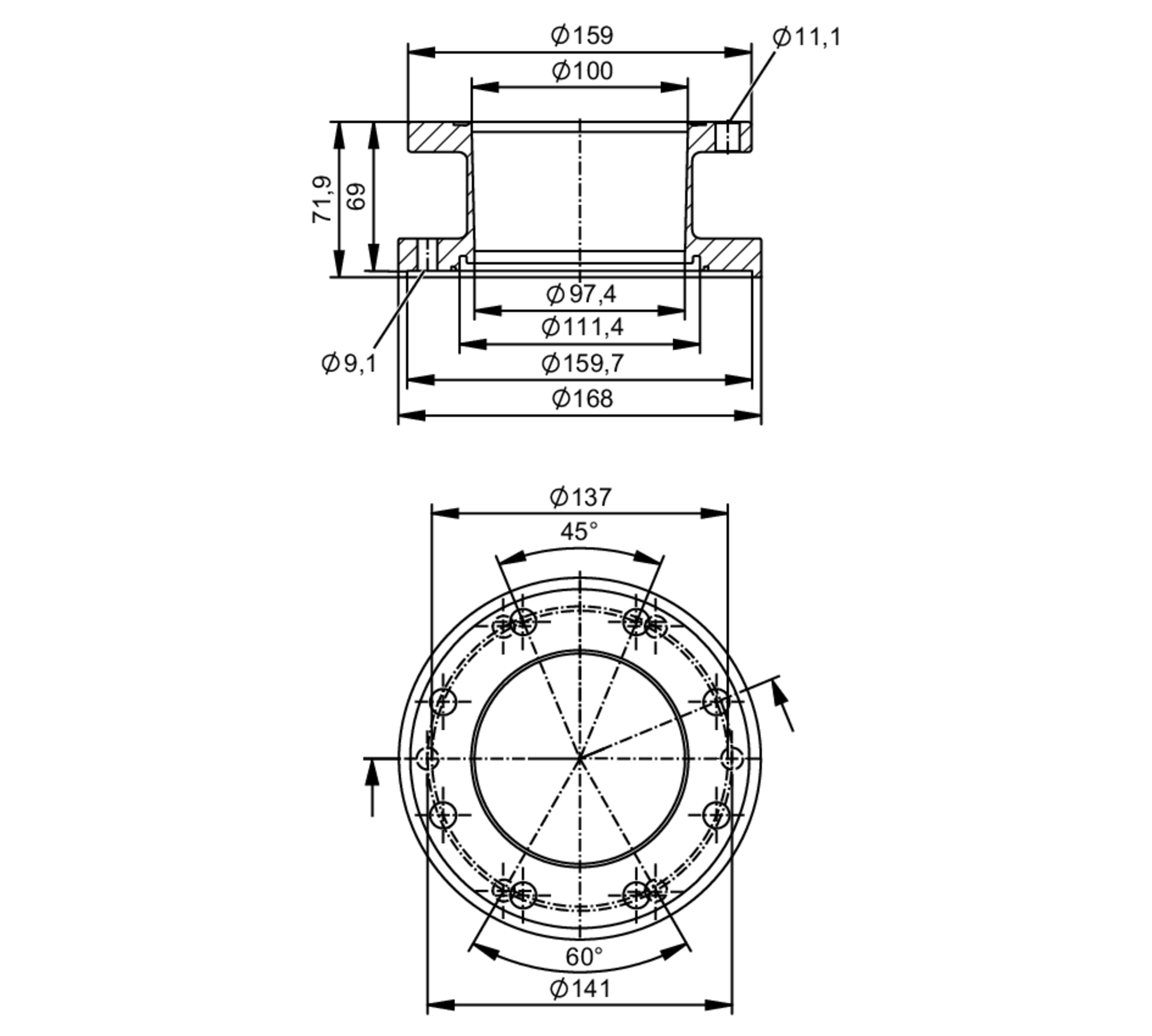 E40526 - process adapters aseptic flange DIN11864-2A - ifm