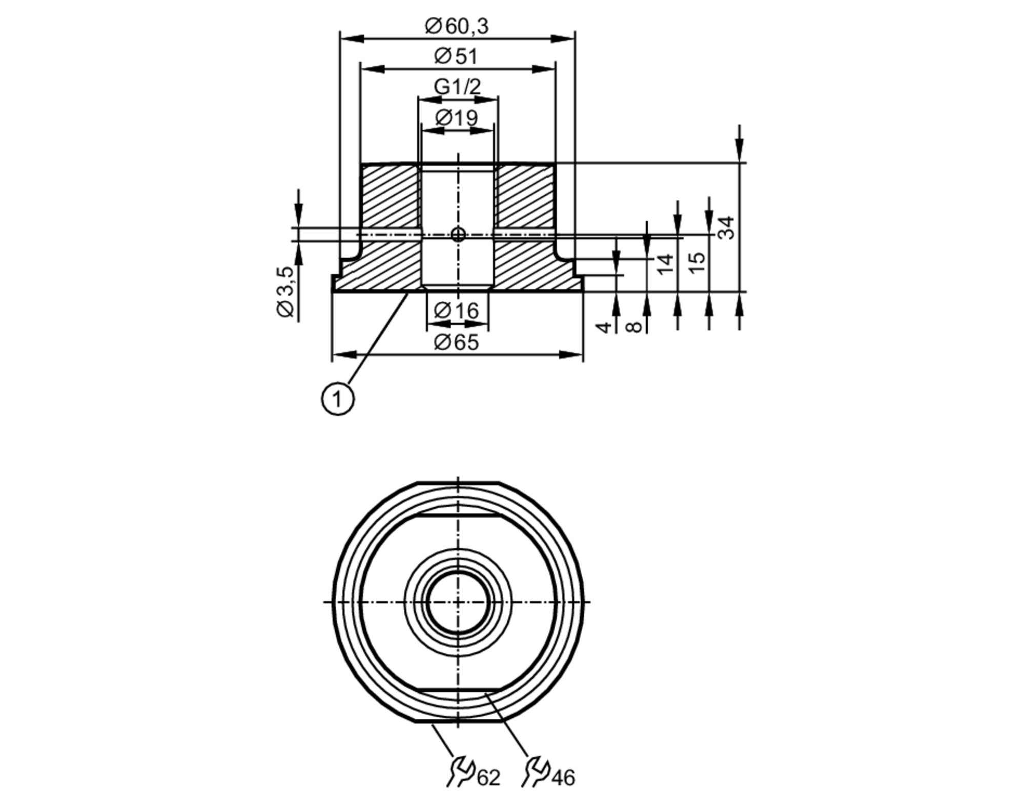 E43344 - Process adapter for SMS pipe fitting - ifm